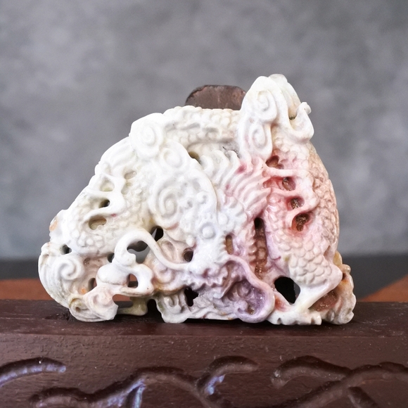 Vintage | Art | Antique Old Chinese Two Sided Dragon Phoenix Soapstone ...